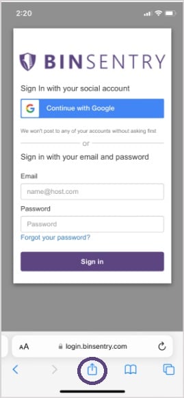 How do I set up BinSentry on my phone?